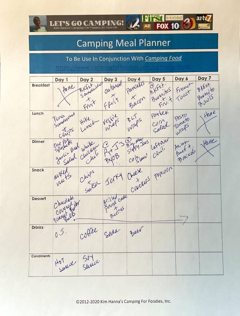 Camping Menu Template (FREE printable camp meal planner & tips to use it)
